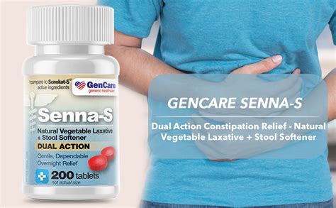 Gencare Senna S Natural Vegetable Laxative Plus Stool Softener Dual Action 200 Tablets