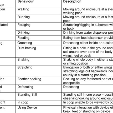 Ethogram For The Chickens Used In The Study Download Table
