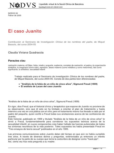 Caso Juanito Un Niño De 5 Años Pdf Jacques Lacan Complejo De Edipo