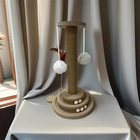 Solid Wood Cat Scratching Post With Spinning Ball Toy Scratch Board