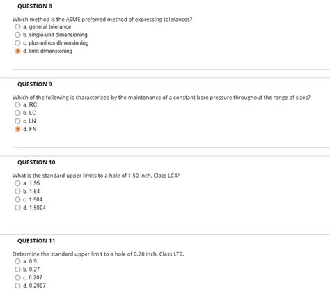 Question 8 Which Method Is The Asme Preferred Method Of Expressing