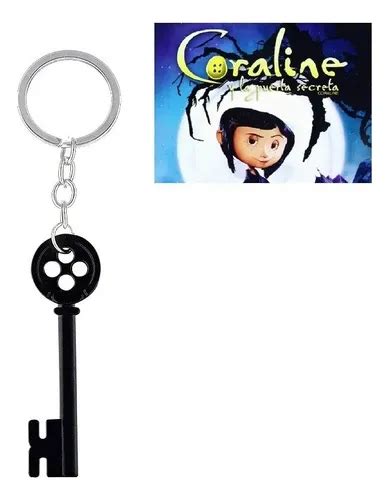 Llavero Coraline Jones Metal Llave Negra Boton Puerta Secret Negro