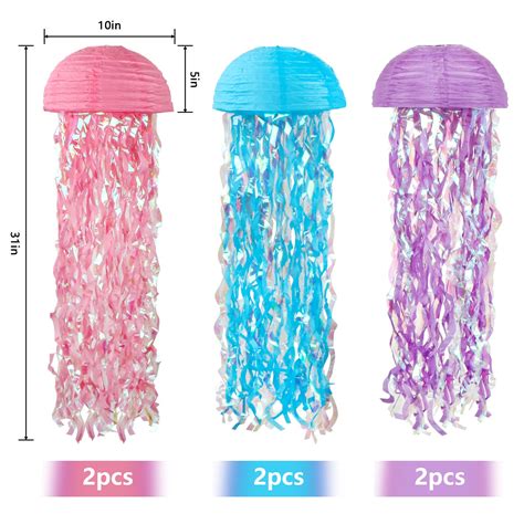 Jellyfish Paper Lanterns Mermaid Birthday Decorations 6 Pack Hanging Lantern