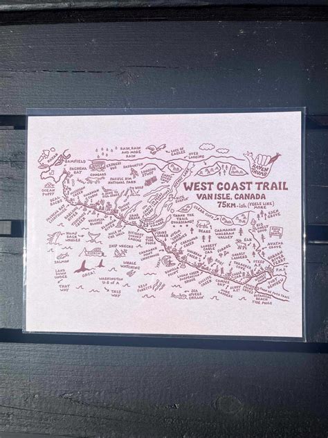 West Coast Trail Map Hand Drawn Doodle Illustration Pnw Art Print