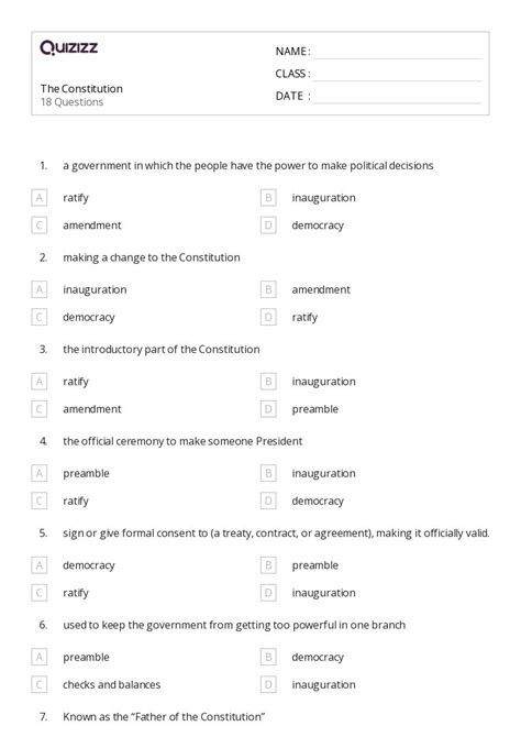 Us Constitution Worksheets Worksheets Library
