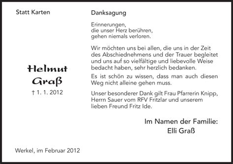 Traueranzeigen Von Helmut Graß Trauerhnade