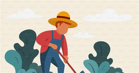 작업복을 입고 밀짚모자를 쓴 삽을 든 남자 벡터 Unsplash의 벡터 이미지