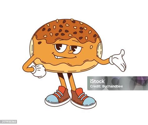 Kartun Groovy Jepang Anpan Bun Karakter Retro Ilustrasi Stok Unduh