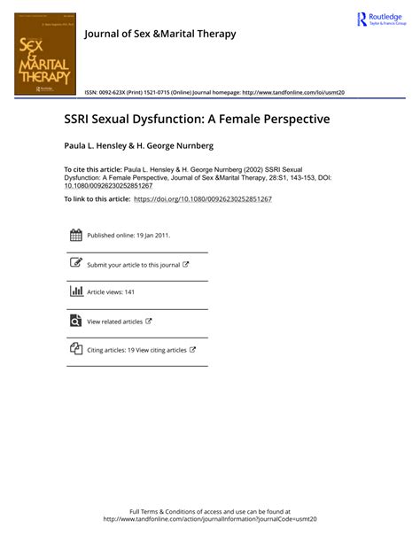 Pdf Ssri Sexual Dysfunction A Female Perspective