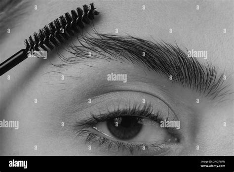 Eyebrow Makeup Beauty Model Shaping Brows With Brow Pencil Closeup