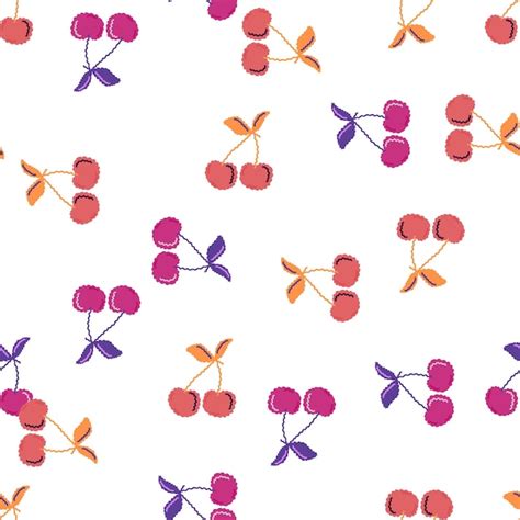 Premium Vector Cute Cherry Seamless Pattern Hand Drawn Cherries