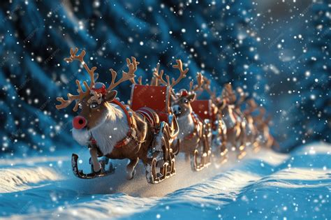 Premium Photo Santa Claus And His Reindeers Pulling A Sleigh Through