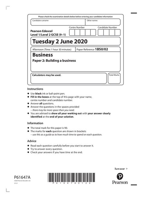 Pearson Edexcelgcse 91 Business1bs002 Question Paper And Mark Scheme2020 Paper 2