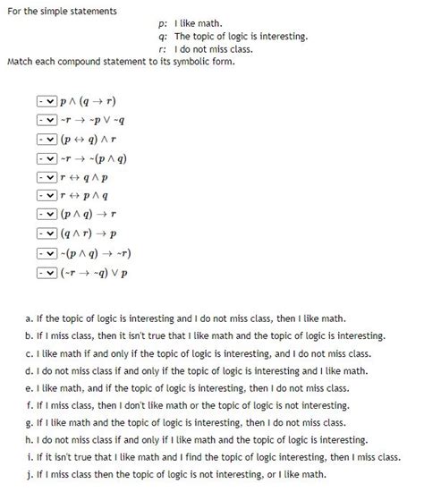 Solved For The Simple Statements P I Like Math Q The