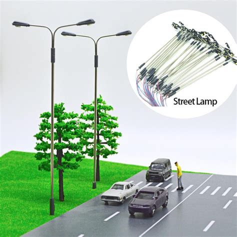 6pcs 3v Model Street Lamp Metal Double Head Lamppost Diorama Making