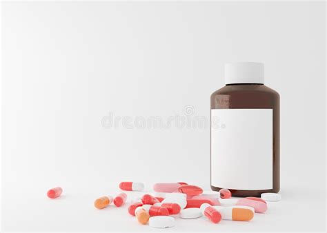 Pastillas Y Frasco Con Etiqueta En Blanco Sobre El Fondo Blanco