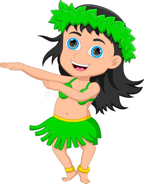 Cute Cartoon Girl Dancing Hula Hawaiian Stock Vector Illustration Of