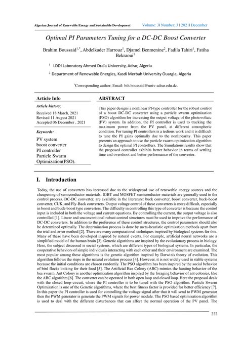 pdf optimal pi parameters tuning for a dc dc boost converter