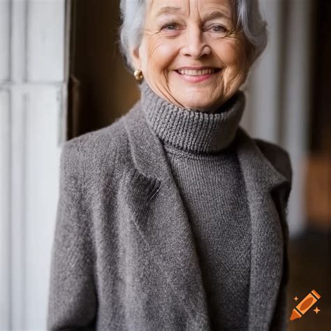 Elegant Elderly Woman In Stylish Winter Outfit On Craiyon