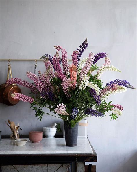 Purple Flower Arrangement In Vase Purple Amethyst Vase Lupine Flower