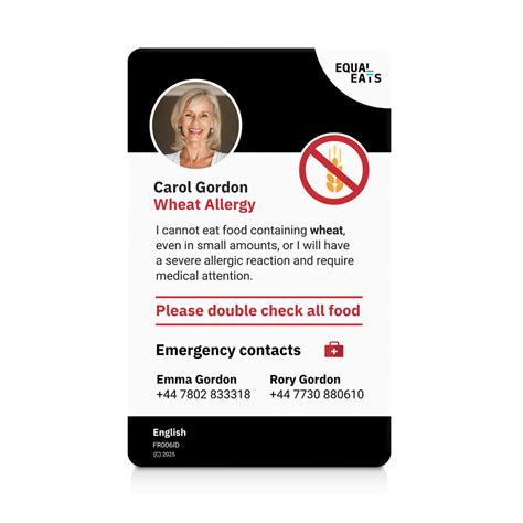 Wheat Allergy Emergency Id Translation Card Equal Eats
