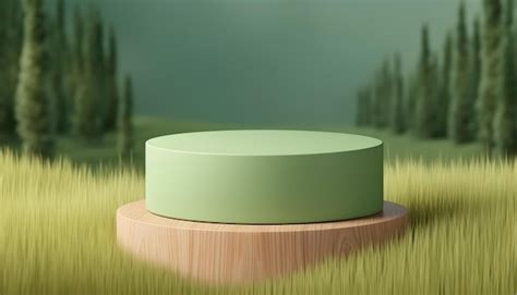 Premium Photo Green Round Stand In The Grass With A Green Circle On It