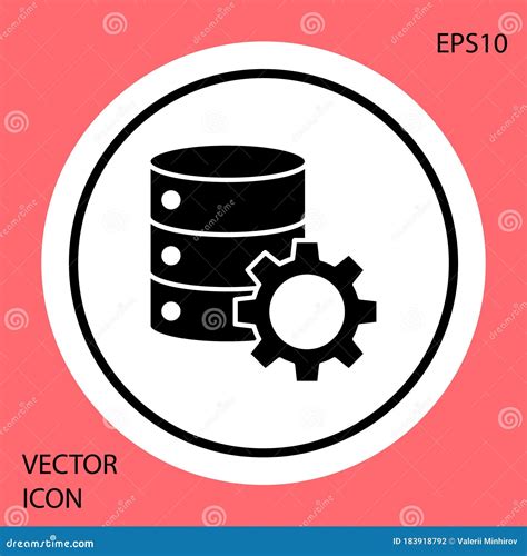Black Server And Gear Icon Isolated On Red Background Adjusting App Service Concept Setting
