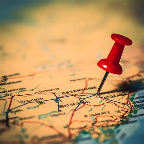 Location Marking With A Pin On A Map With Routes Adventure Discovery