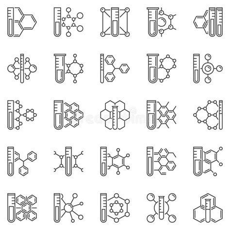 Test Tube With Chemical Formula Outline Icons Set Chemistry Vector