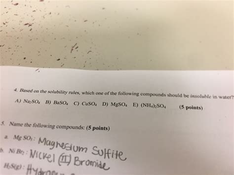 Solved 4 Based On The Solubility Rules Which One Of The