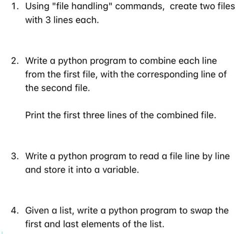 Solved Using File Handling Commands Create Two Files With 3 Lines