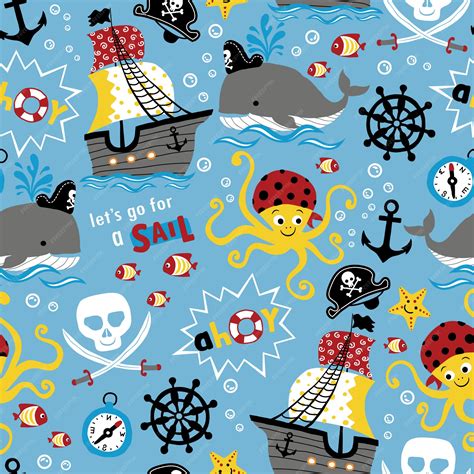 Premium Vector Seamless Pattern Of Pirates Theme Cartoon