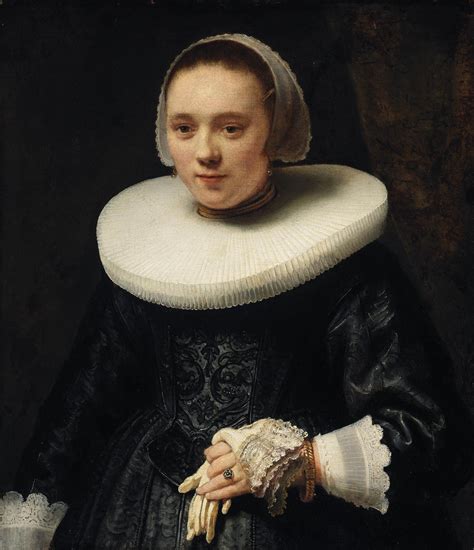 Studio Of Rembandt Portrait Of A Lady Holding A Glove Ca 1633