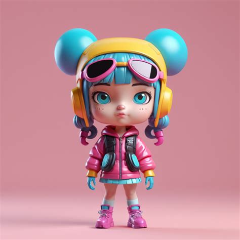 🎃 Pink Halloween Haired Chibi Girl In Blue Overalls・ Stl File For 3d