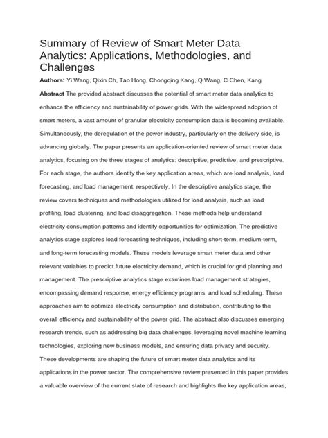 summary of review of smart meter data analytics pdf forecasting