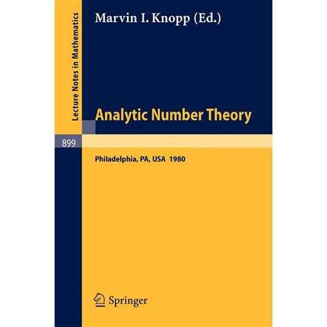 Lecture Notes In Mathematics Analytic Number Theory Proceedings Of A Conference Held At Temple