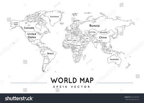 Black And White World Map With Country Names