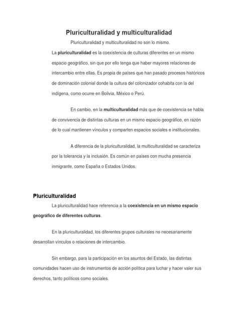Pluriculturalidad Y Multiculturalidad Pdf Multiculturalismo Educación En Artes Liberales