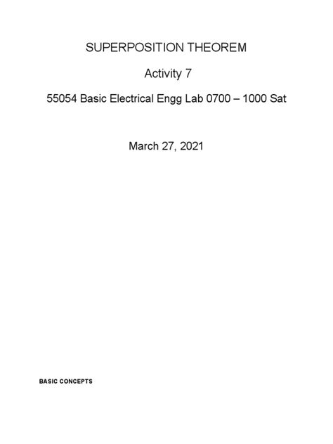 Superposition Theorem Lab Results Pdf Electrical Network