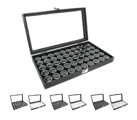 Novel Box™ Large Glass Top Black Leatherette Jewelry Display Case 50
