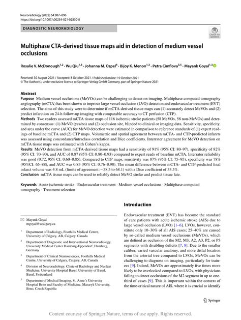 Multiphase Cta Derived Tissue Maps Aid In Detection Of Medium Vessel Occlusions Request Pdf