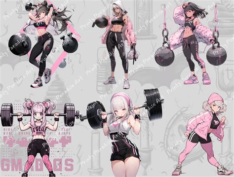 40 Anime Gym Girl Png Bundle Cute Workout Waifu Clipart Fitness