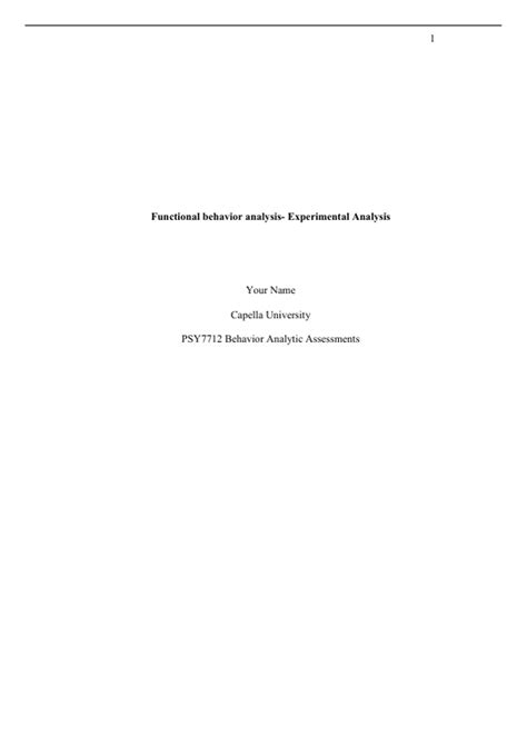 Functional Behavior Analysis Experimental Analysis Psy7712 Psy7712