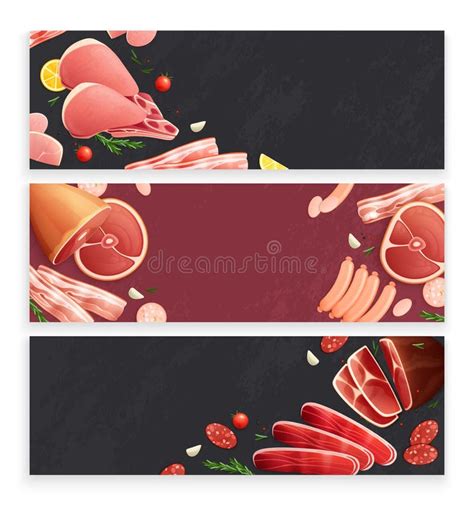 Meat Products Background Banners Stock Vector Illustration Of Flat