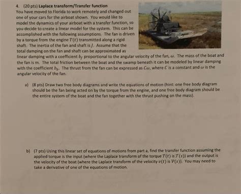 Solved 4 20 Pts Laplace Transformtransfer Function You