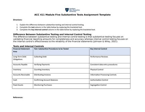 ACC 411 Module Five Substantive Tests Assignment Template Explain The