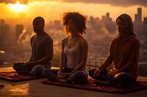 Premium Photo Doing A Yoga Class In Sunset On A Rooftop Terrace