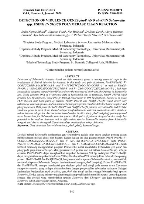 Pdf Detection Of Virulence Genes Phop And Phoq In Salmonella Spp