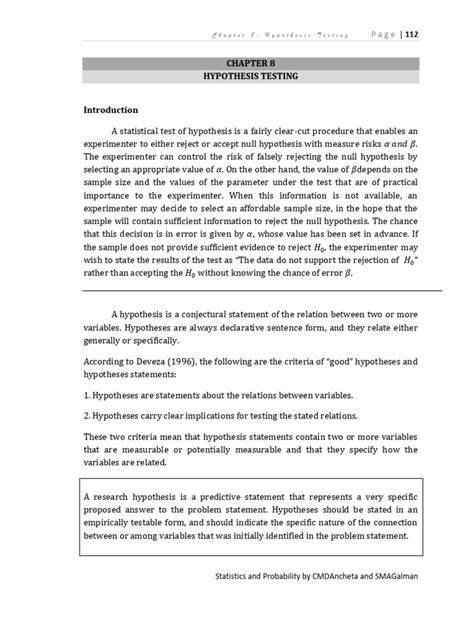 Chapter 8 Hypothesis Testing Pdf F Test Statistical Hypothesis