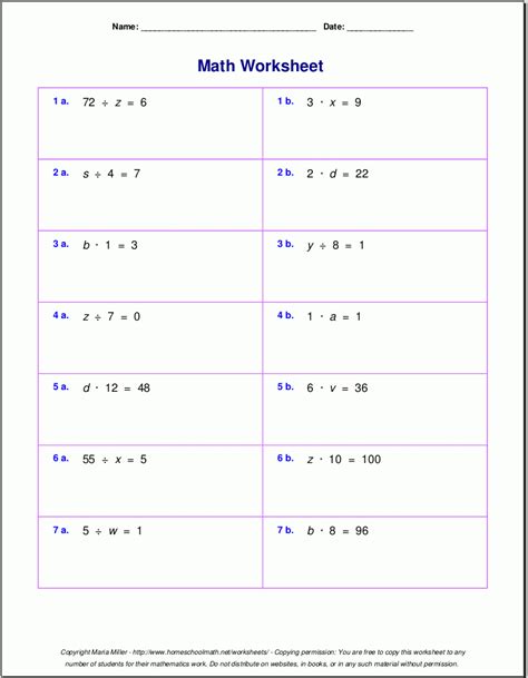 Solving Multiplication And Division Equations Worksheets — Db